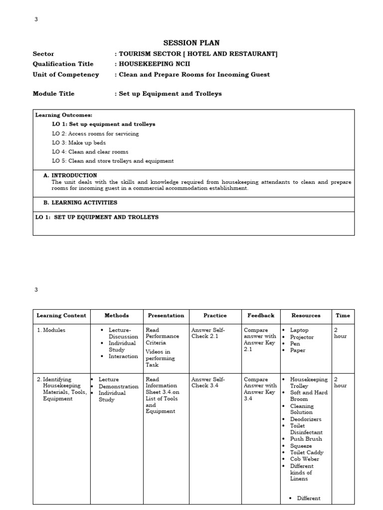 6.-SESSION-PLAN Sample | PDF | Housekeeping | Personal Protective Equipment