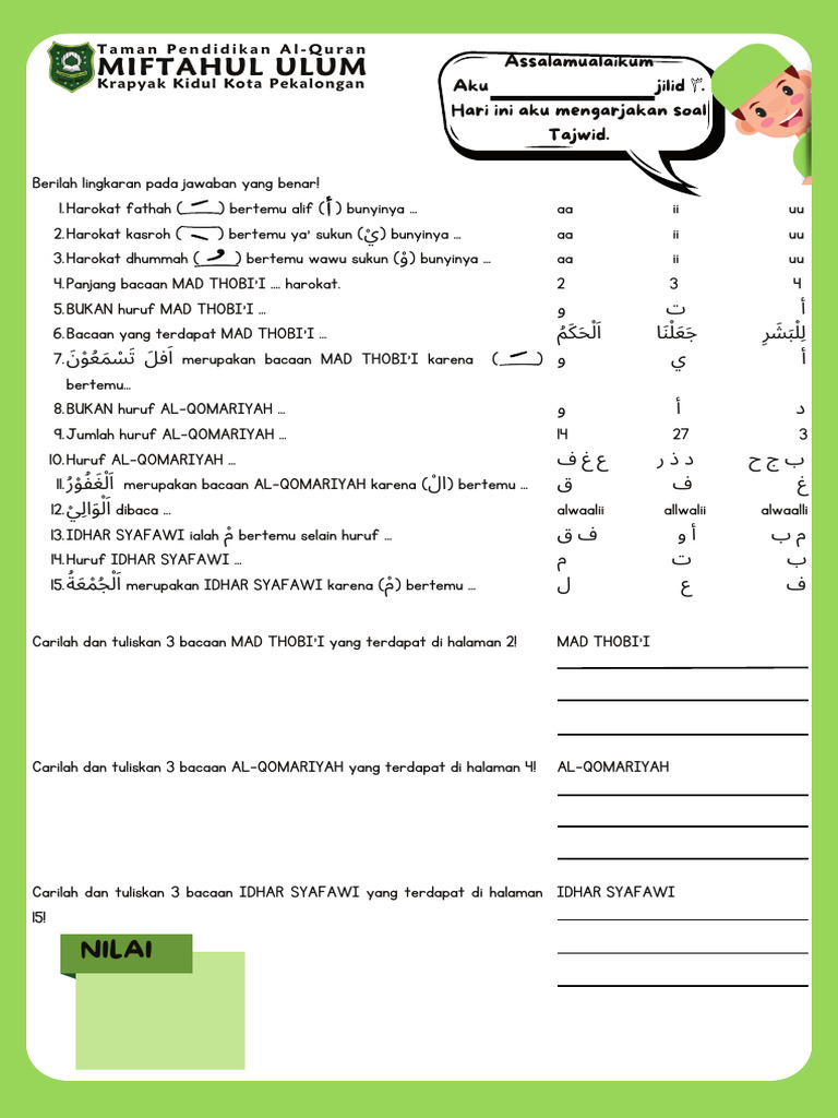 Soal Ulangan Semester 1 TPQ | PDF
