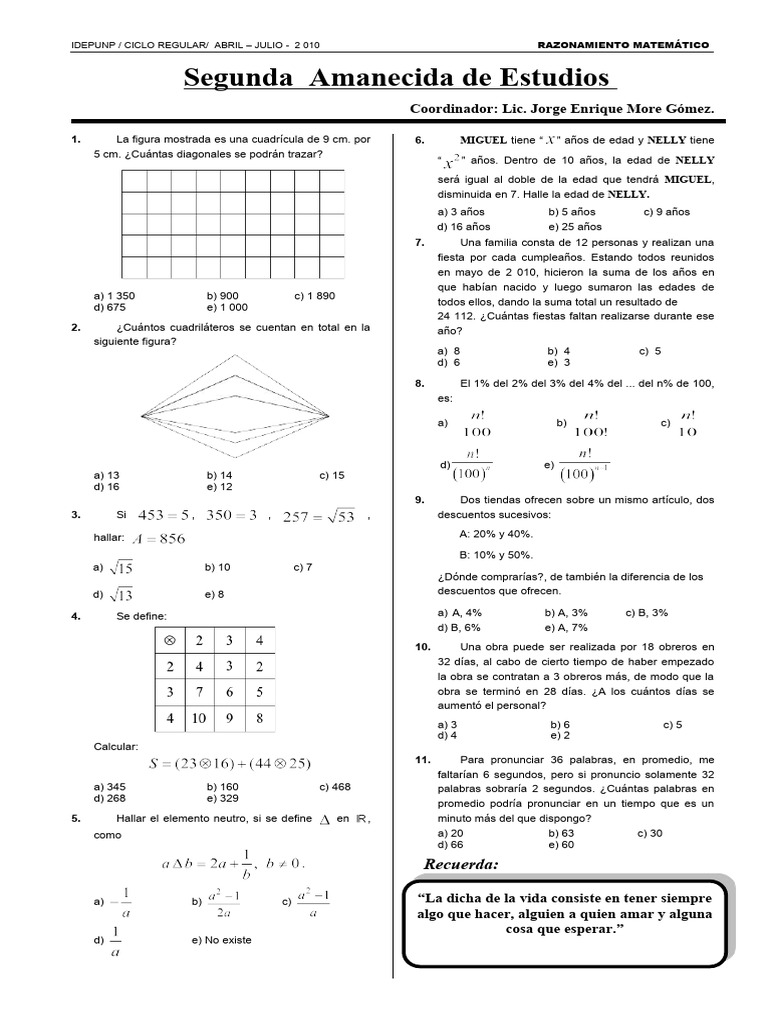 Ejercicios de Razonamiento Matemático 2° Grado | PDF