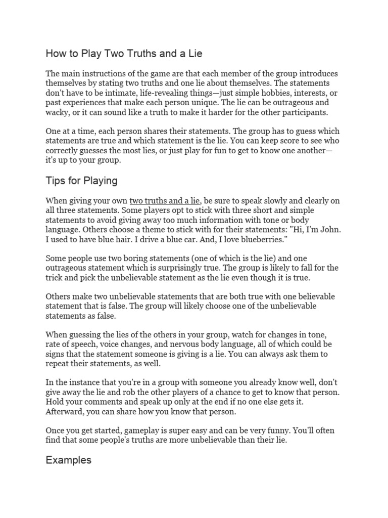 How To Play Two Truths and A Lie | PDF
