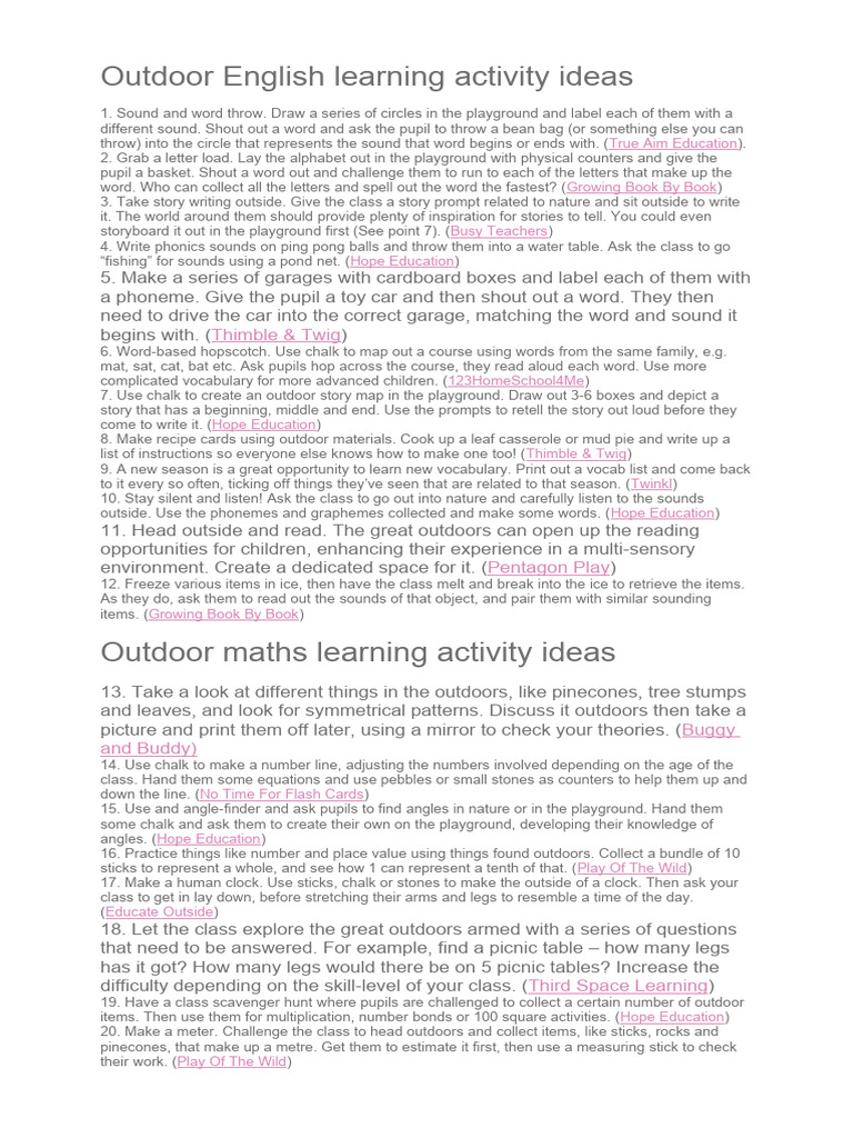 Outdoor English Learning Activity Ideas | PDF | Home & Garden | Art
