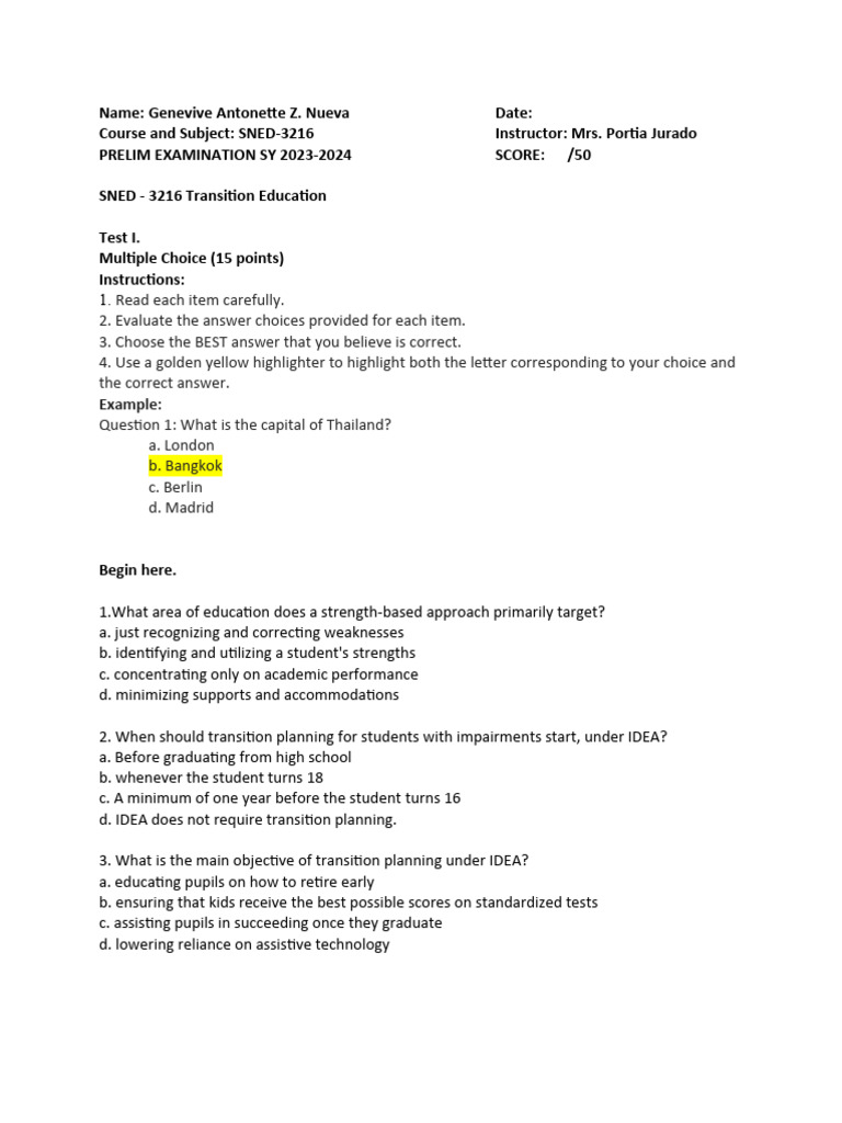 SNED-3216 Prelim Exam | PDF