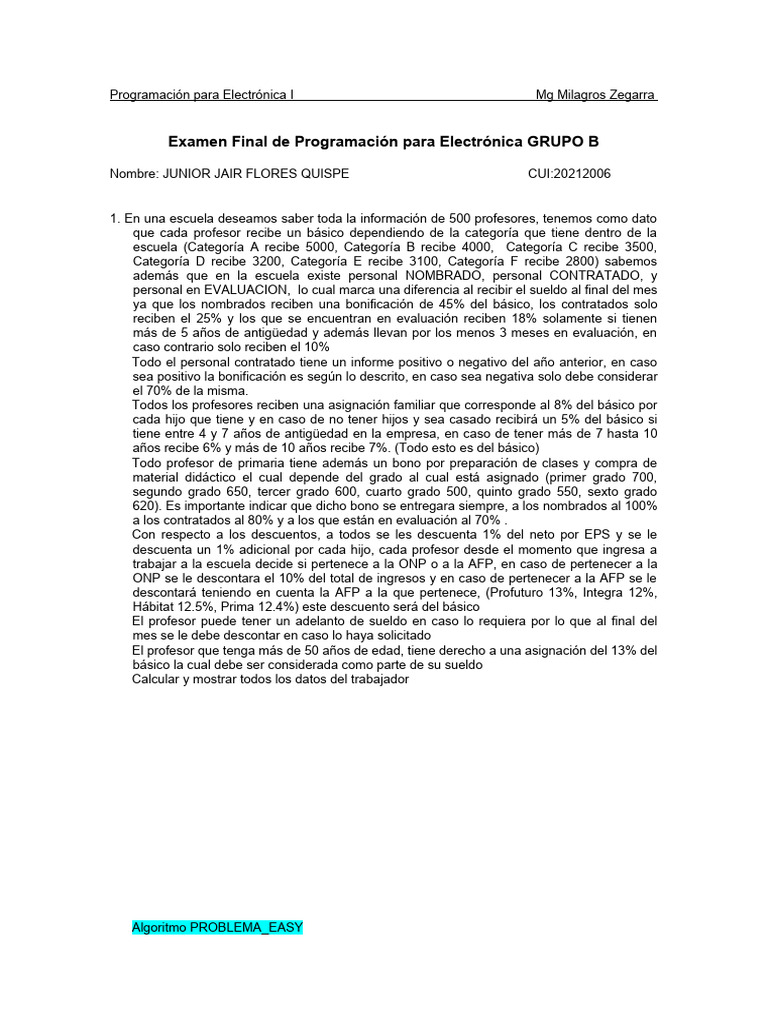 Examen Final: Programación Electrónica | PDF