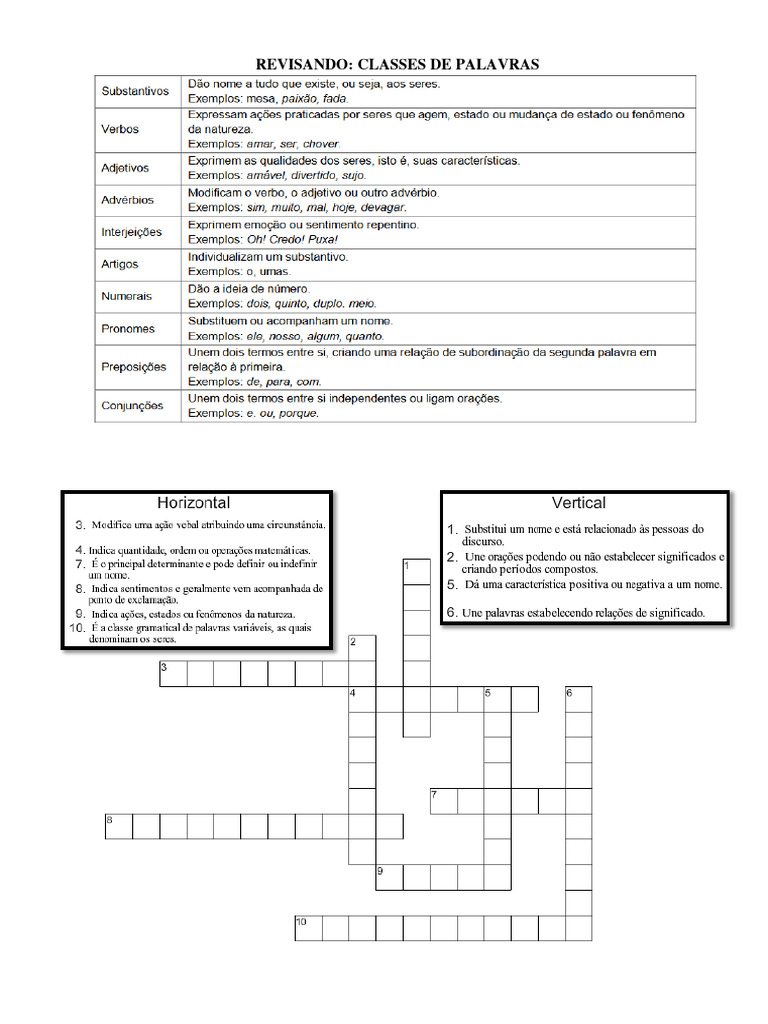Exercícios de Classes de Palavras Gramaticais | PDF | Ciências e Matemática