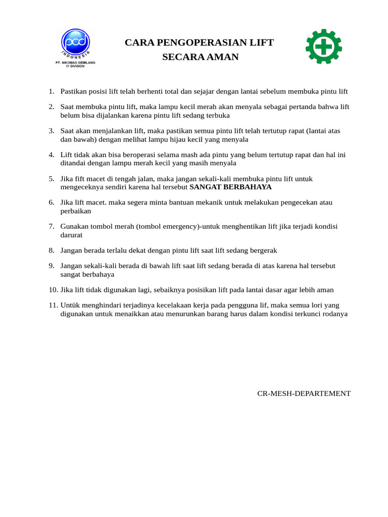 Work Instruction Lift | PDF