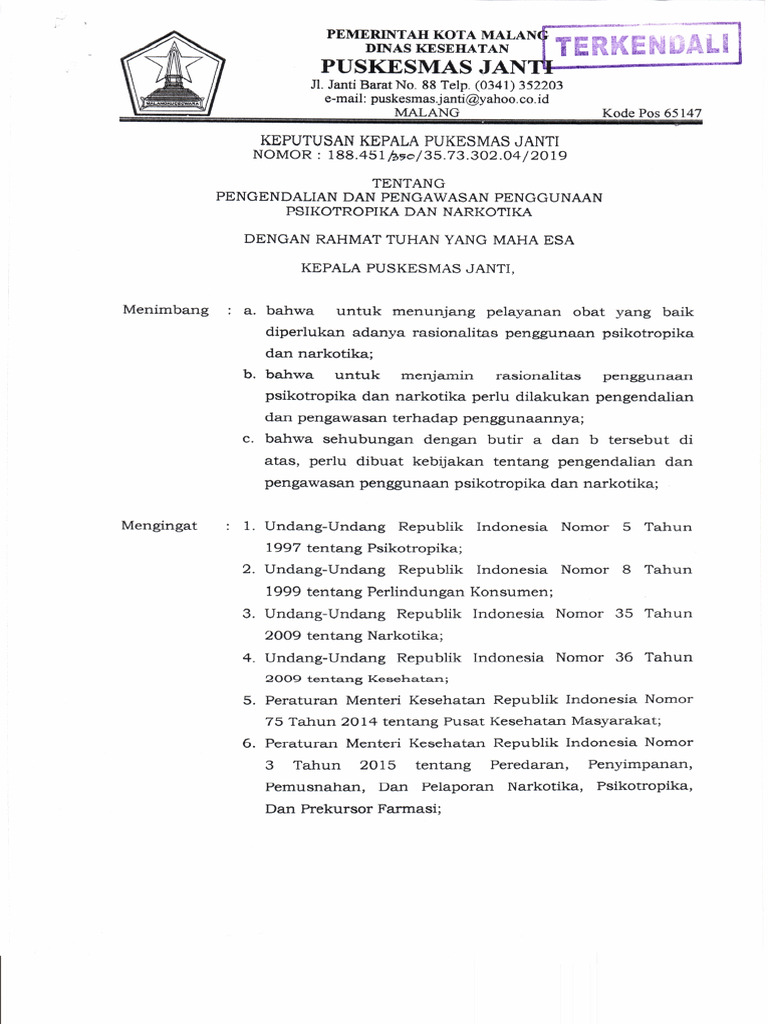 SK Pengendalian Dan Pengawasan Penggunaan Psiko-Narko | PDF