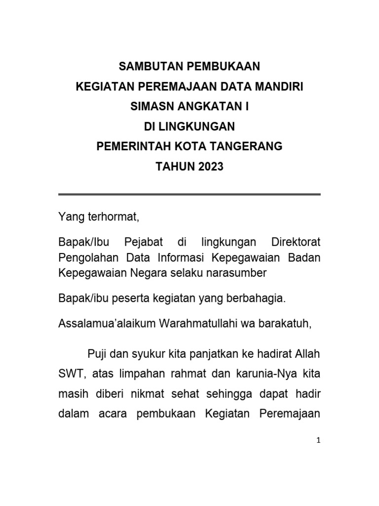 Sambutan PDM I | PDF