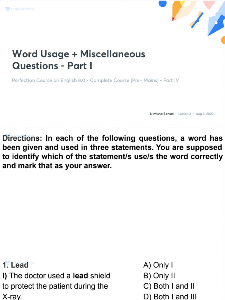 Word Usage Miscellaneous Questions Part I No Anno | PDF