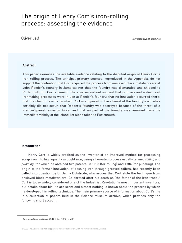 The Origin of Henry Cort's Iron-Rolling Process | PDF