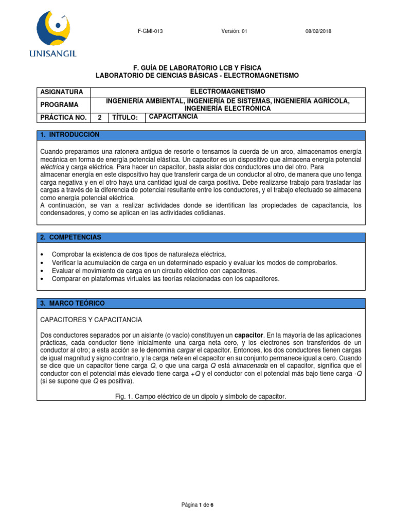 Lab N2 - Electromagnetismo | PDF | Condensador | Capacidad
