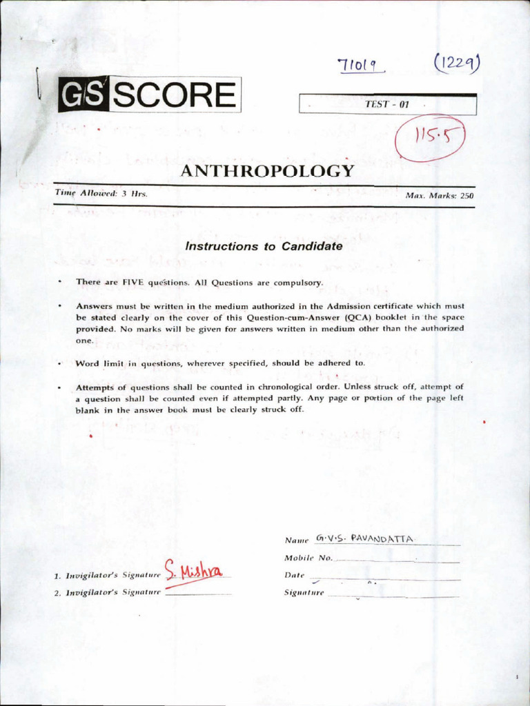 Pavan Datta Test 1 | PDF