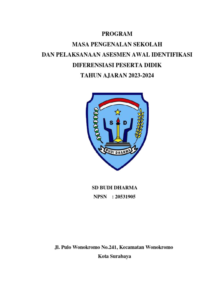 Program MPLS SD Budi Dharma Tahun 2023-2024 | PDF