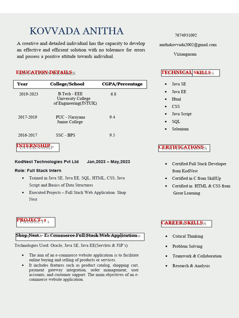 Kodnest Resume Template 3 Logo Pdf 