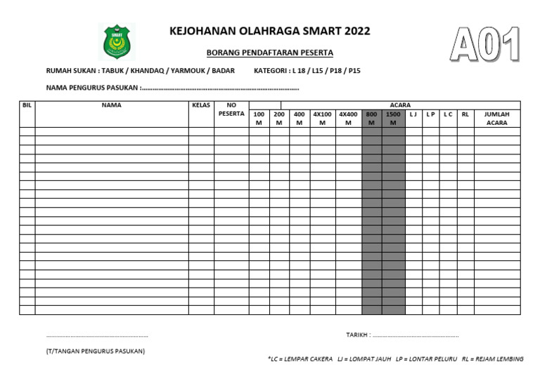 Borang Pendaftaran Peserta A01 | PDF