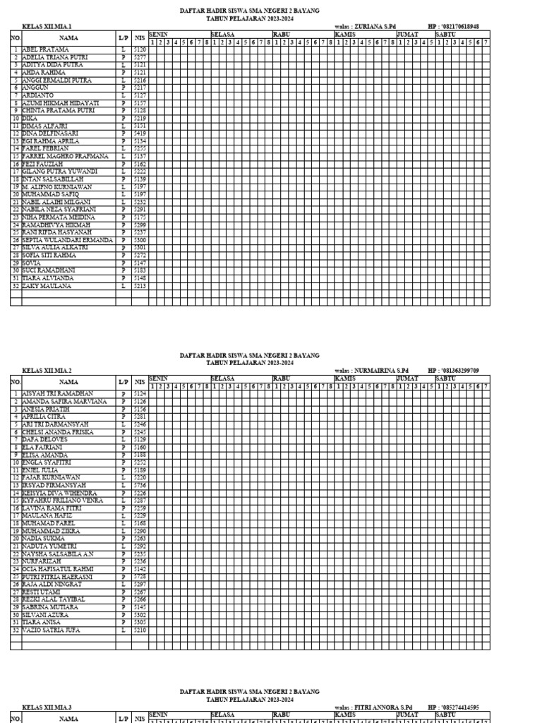 DAFTAR HADIR SISWA TP 2023-2024 - Pak Dafri | PDF