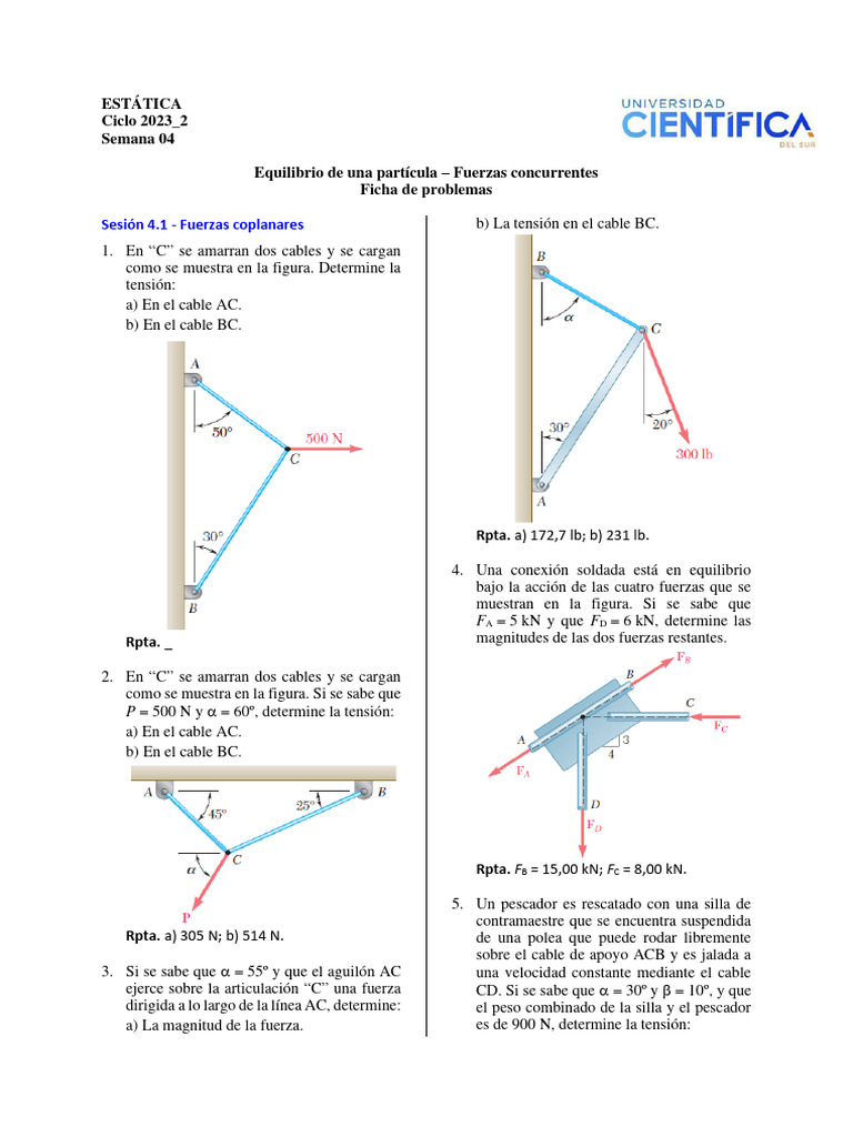 SEMANA 4 - Equilibrio de Una Partícula Problemas Propuestos | PDF