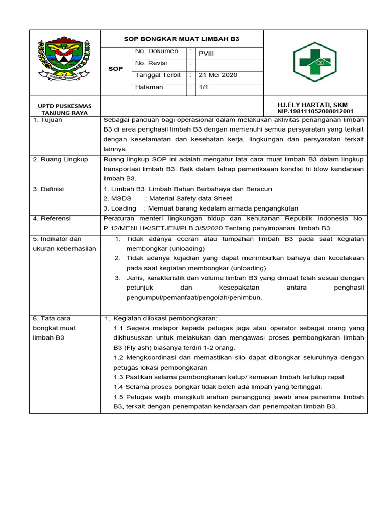 Sop Bongkar Muat Limbah B3 | PDF