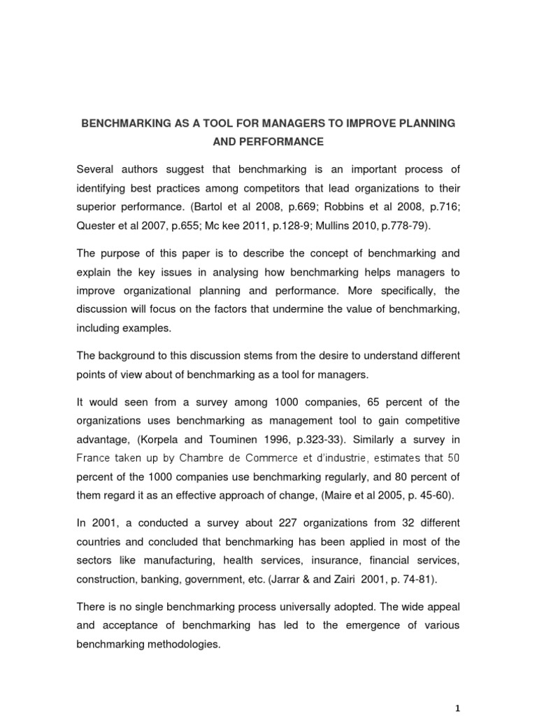Benchmarking for Managerial Improvement | PDF | Business