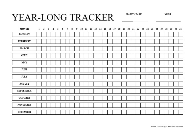 Printable Year Long Habit Tracker | PDF