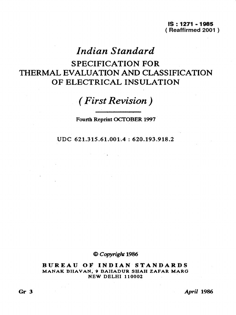 1271 Spcs For Thermal Evaluation & Classification of Ele. Insulation | PDF | Thermal Insulation ...