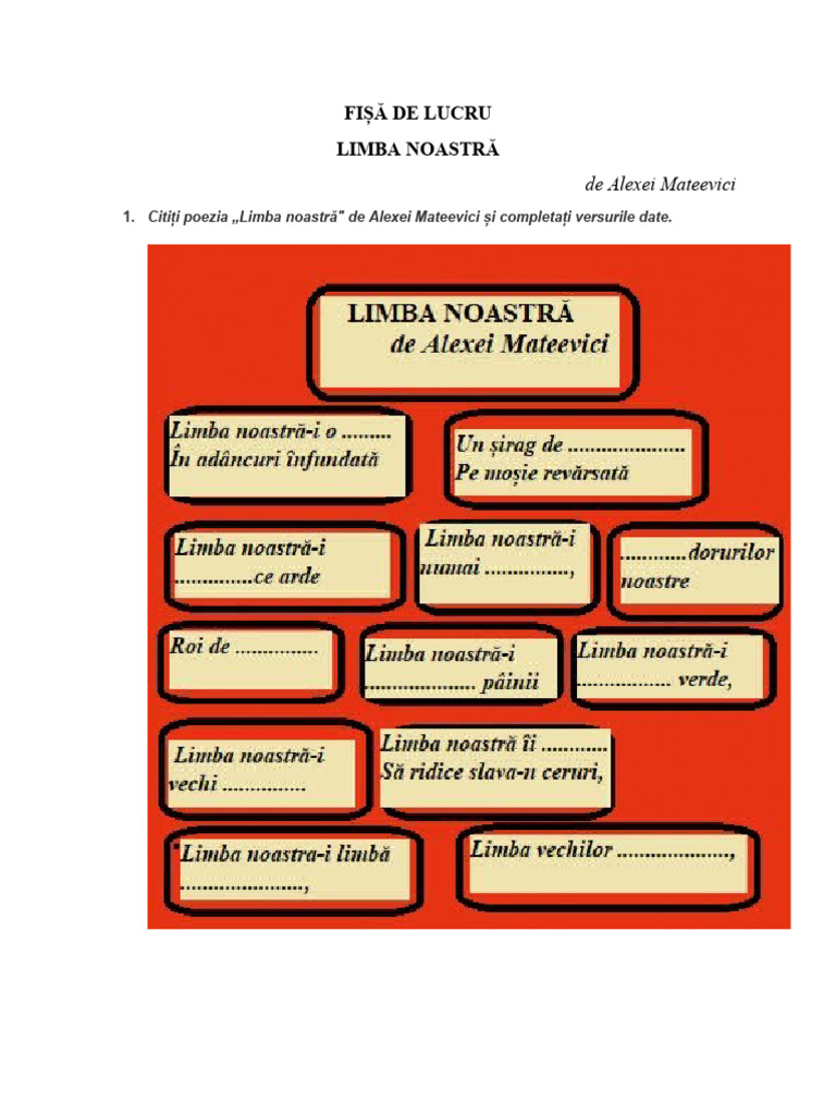 A Limba Noastra Fisa de Lucru | PDF