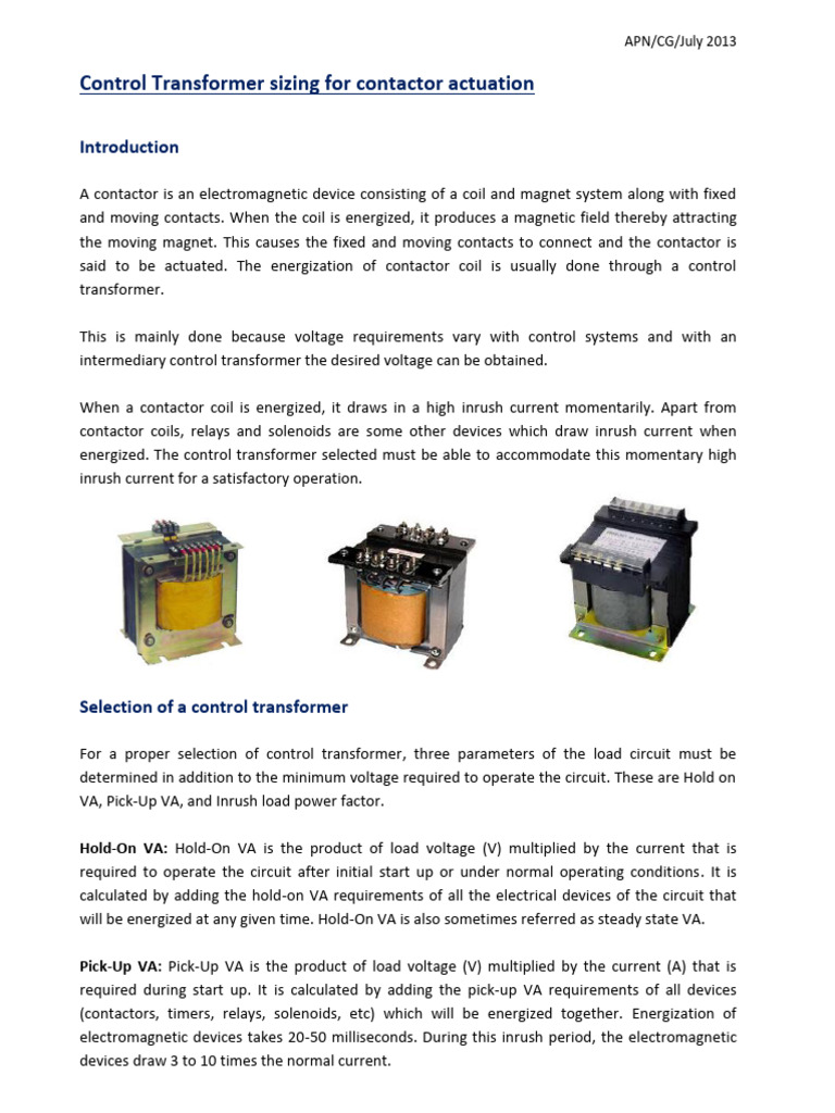 Tech Article - Control Transformer Selection | PDF