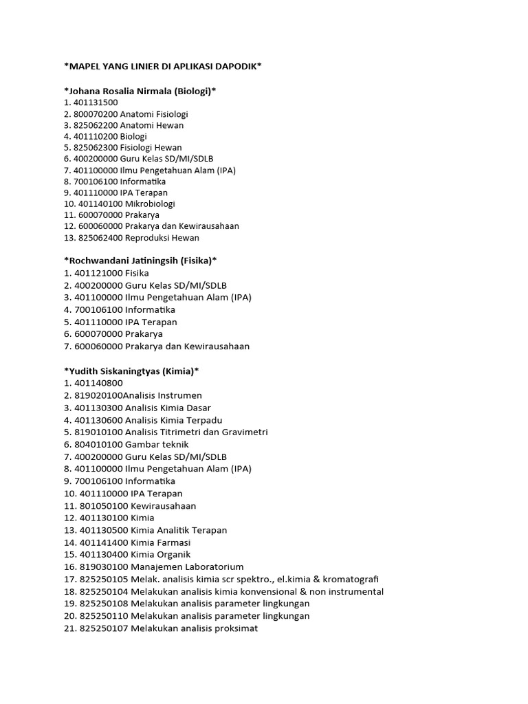Mapel Yang Linier Di Aplikasi Dapodik | PDF