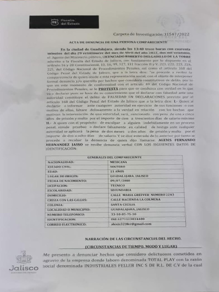 Denincia Alexis Fernando Hernandez Jasso | PDF