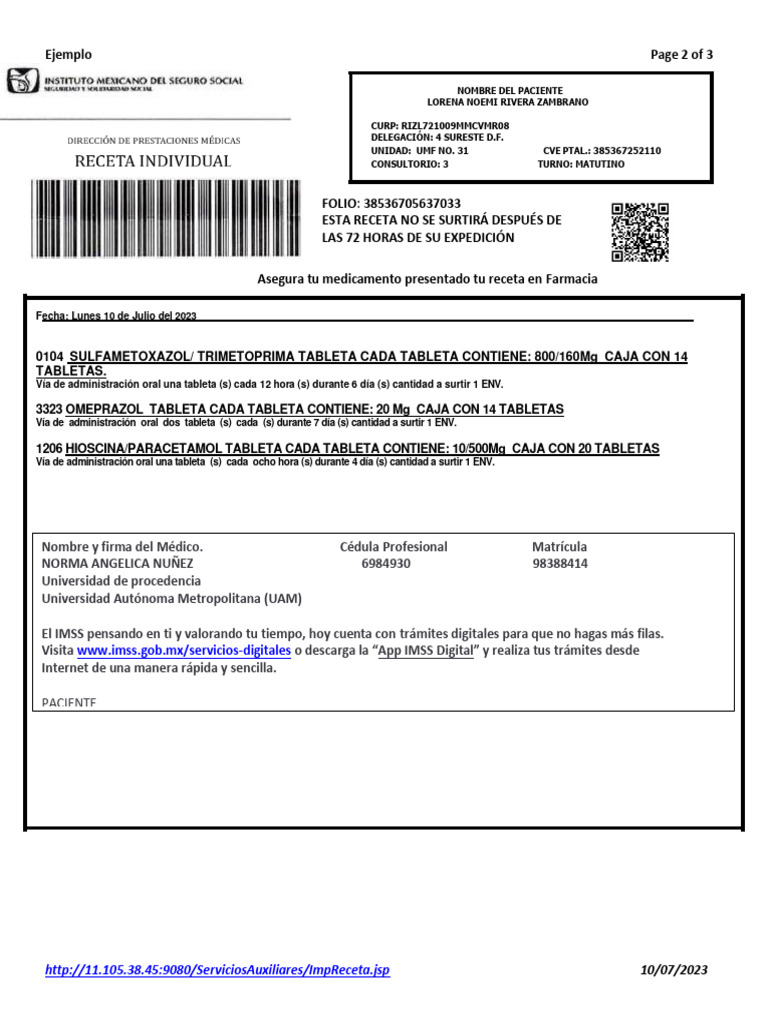 Receta médica IMSS: Trimetoprima y Omeprazol | PDF | Farmacia ...