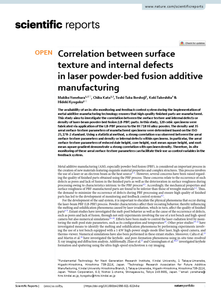 Correlation Between Surface Texture and Internal Defects in Laser ...