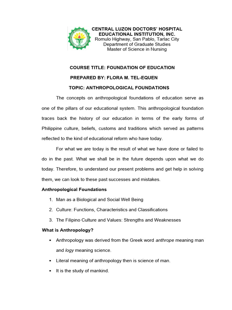 Foundation of Education Report | PDF | Anthropology | Behavioural Sciences