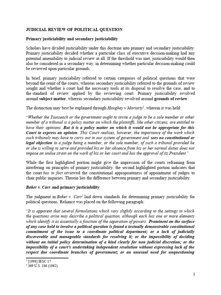 Judicial Review of Political Question | PDF | Supreme Court Of India ...