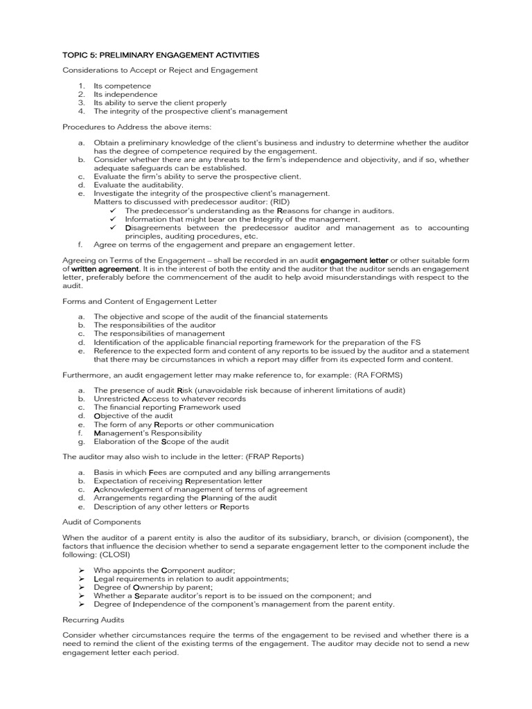 Preliminary Audit Engagement Activities | PDF