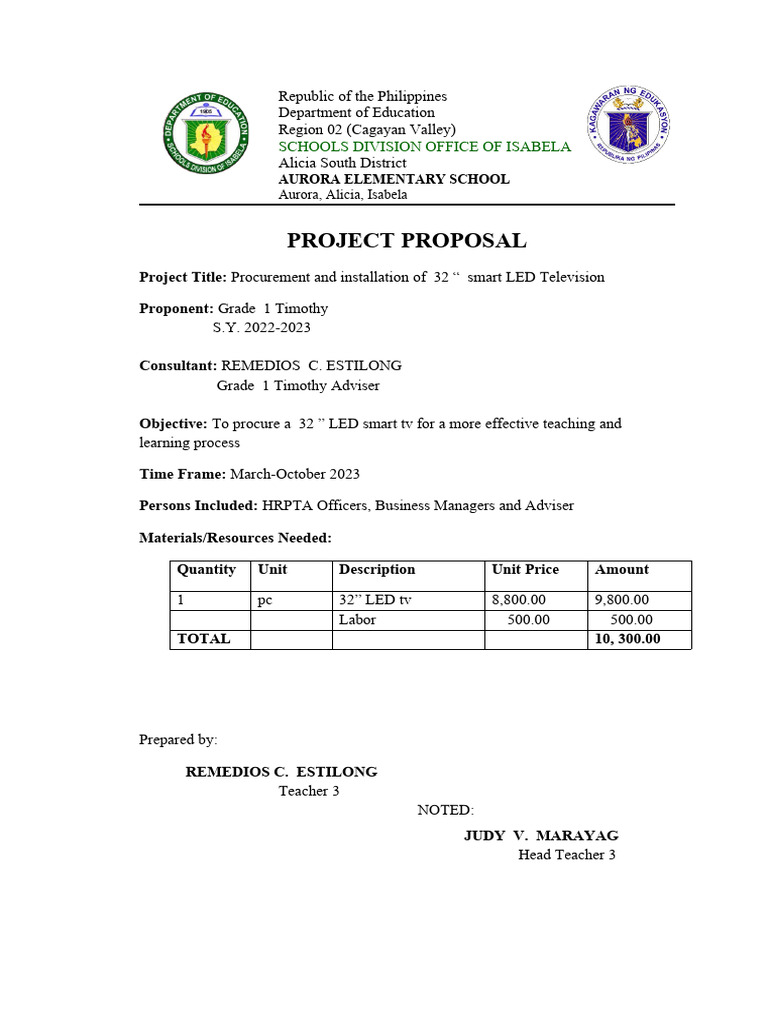 32 Inches LED TV PROPOSAL Accomplishment | PDF