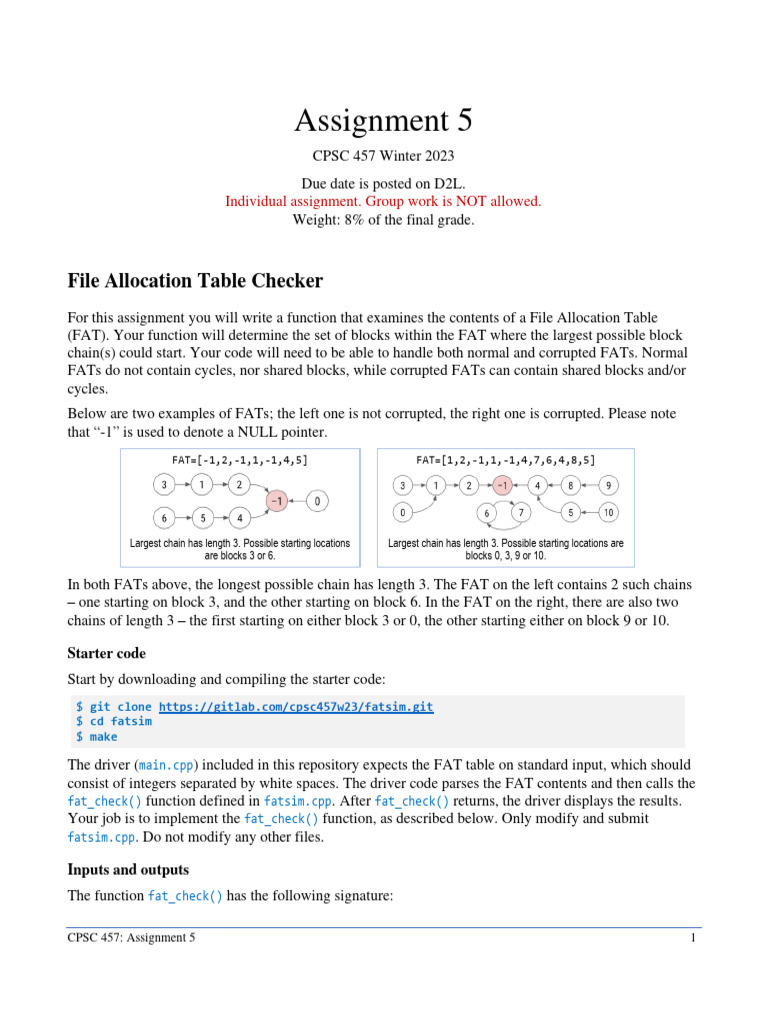 Assignment 5: File Allocation Table Checker | PDF | Function (Mathematics) | Pointer (Computer ...