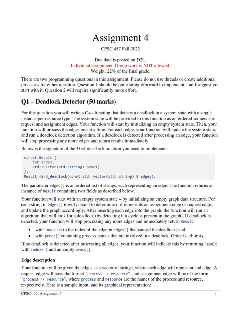 Assignment 4: Q1 - Deadlock Detector (50 Marks) | PDF