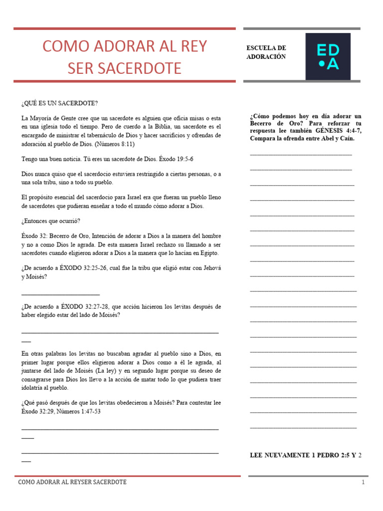 Clase 4 COMO ADORAR AL REY | PDF | Sacerdote | Libro del éxodo