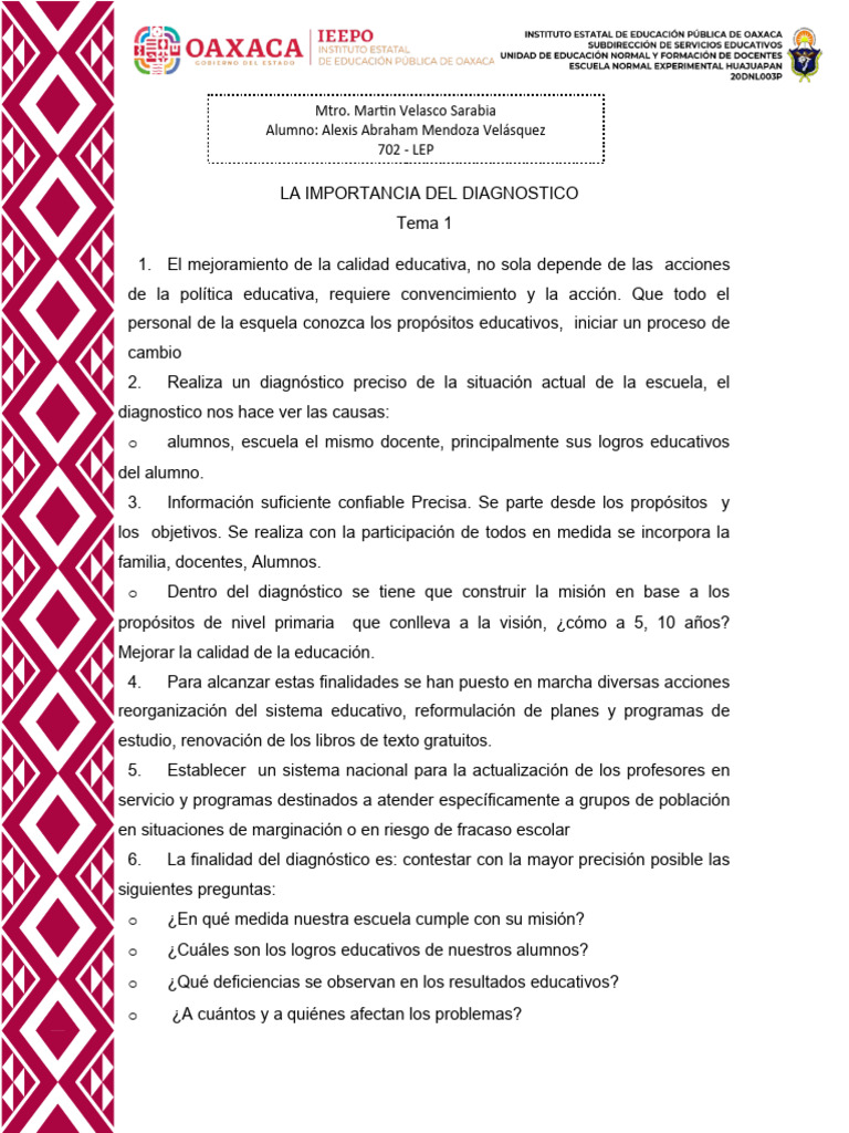 La Importancia Del Diagnostico | PDF | Enseñando | Aprendizaje