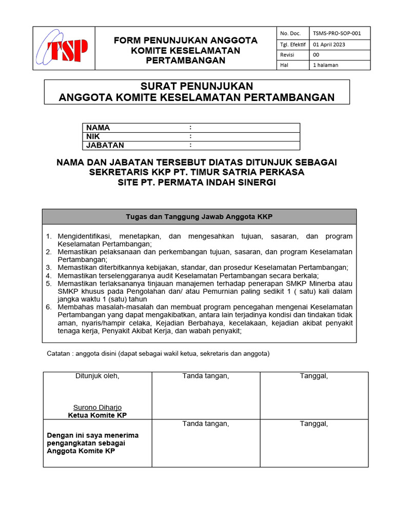 FM-00-SHE-04 Surat Pengangkatan Anggota KKP | PDF | Teknologi & Rekayasa