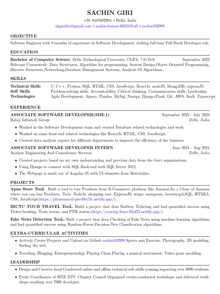 Resume Sachin | PDF