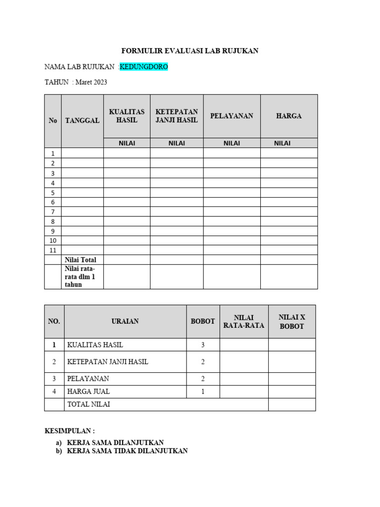 Formulir Evaluasi Lab Rujukan | PDF | Seni | Komputer