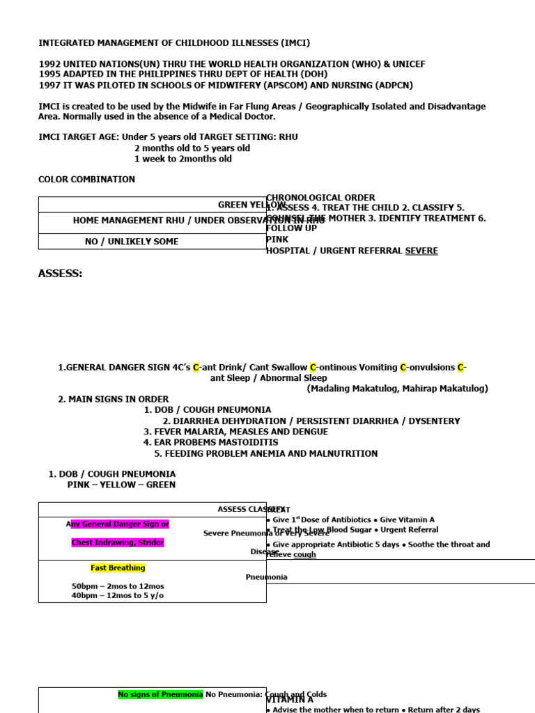 IMCI Guidelines for Childhood Illnesses | PDF | Malaria | Pneumonia