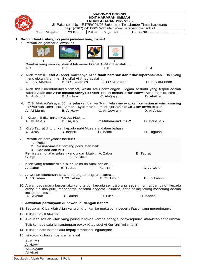 Ulangan PAI BAB 2 Asmaul-Husna | PDF
