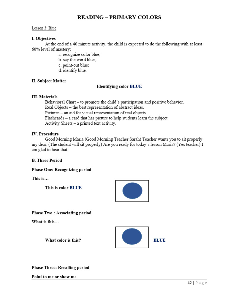 Three Period Lesson Plan-Color BLUE | PDF | Color | Neuroscience