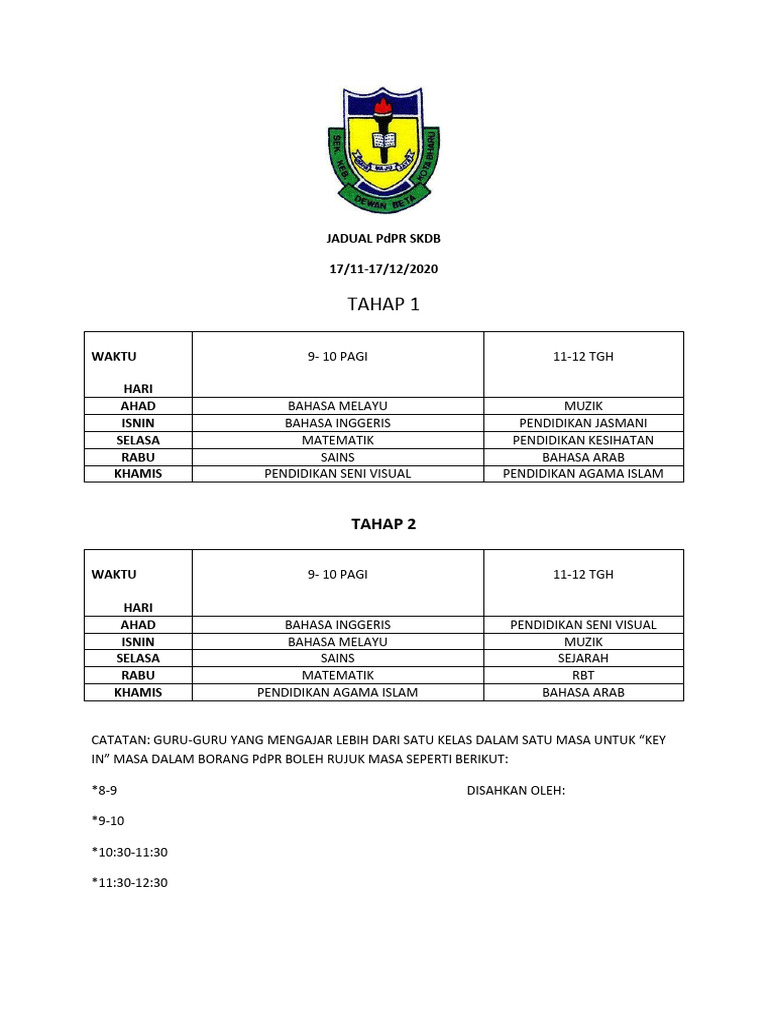 JADUAL PDPR SKDB | PDF