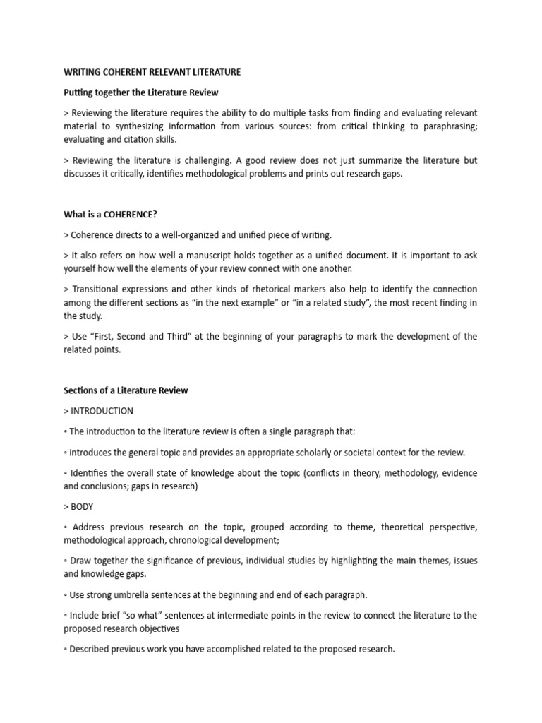 Writing Coherent Relevant Literature | PDF
