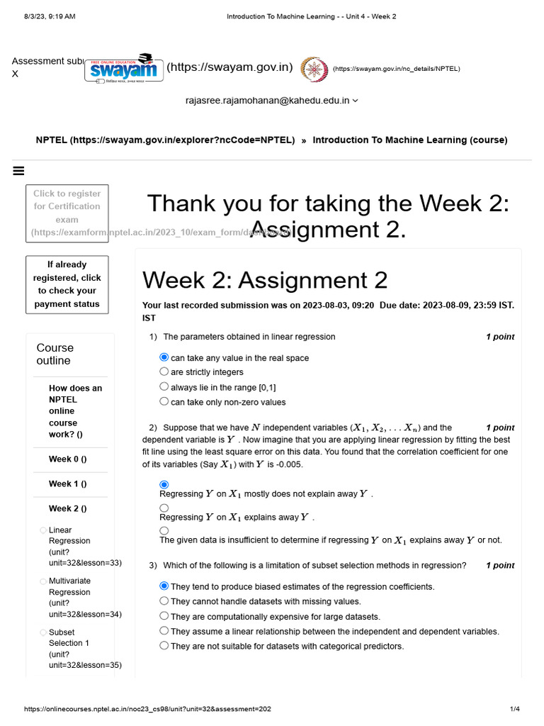 Week 2 Machine Learning Assignment | PDF | Regression Analysis | Principal Component Analysis