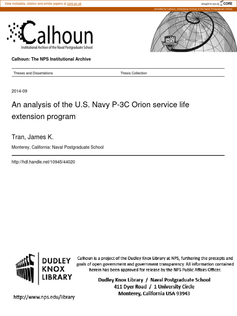 An Analysis of The U.S. Navy P-3C Orion Service Life Extension Program ...