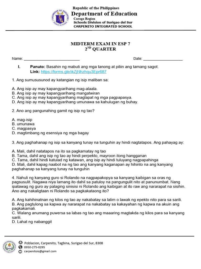 Esp 7 - MIDTERM EXAM | PDF