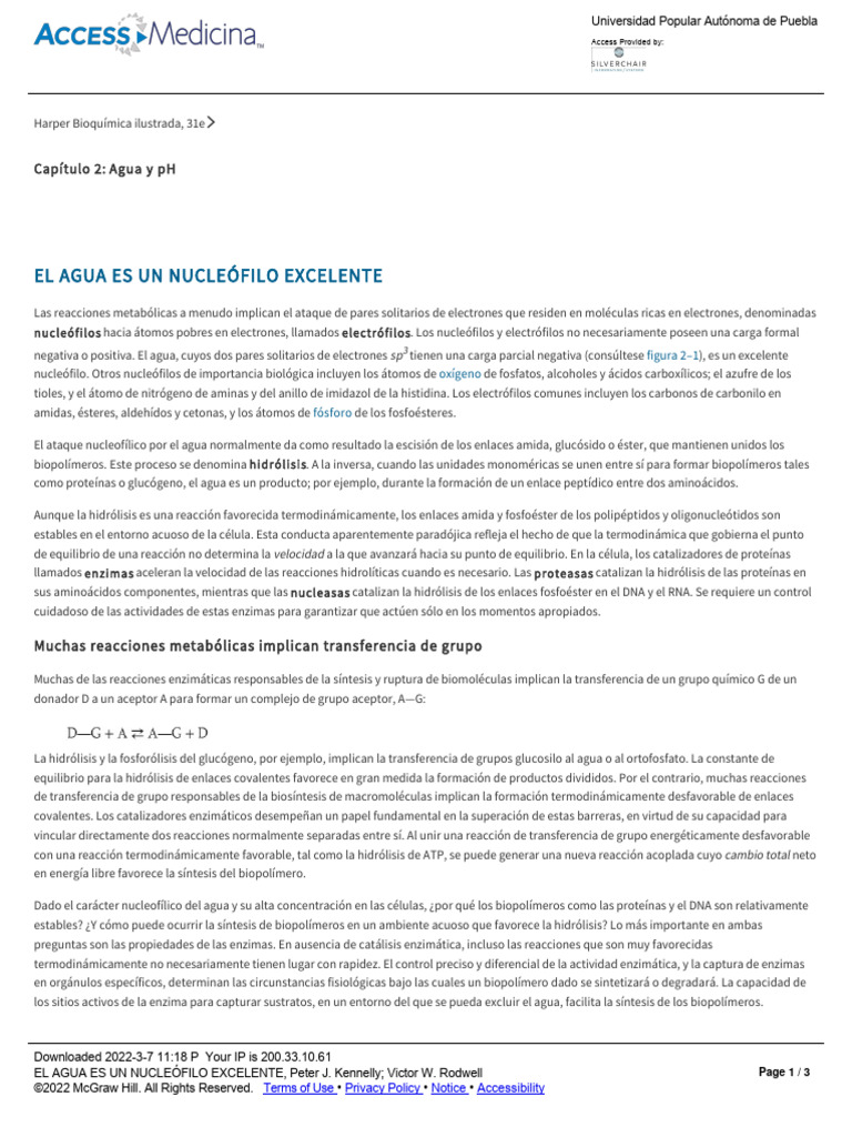 El Agua Es Un Nucleófilo Excelente | PDF | Enzima | Hidrólisis